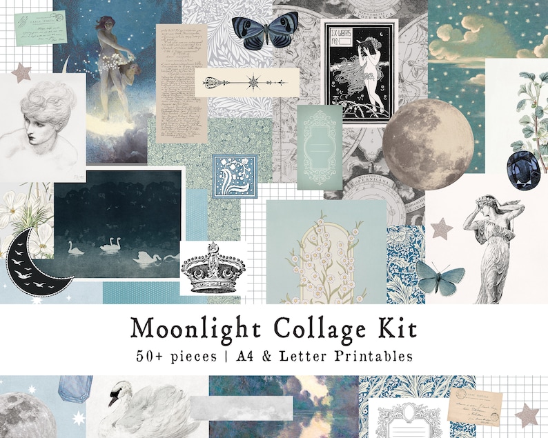MOONLIGHT Vintage Collage Kit, Collage Sheet, Moon, Mystical, Celestial ...