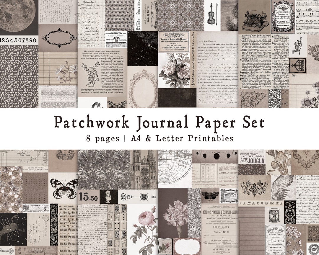 PATCHWORK Journal Paper Set, Junk Journal Paper, Digital Paper, Dark ...