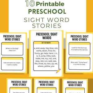 Preschool 10 Sight Word Stories, Printable for Centers or at Home ...