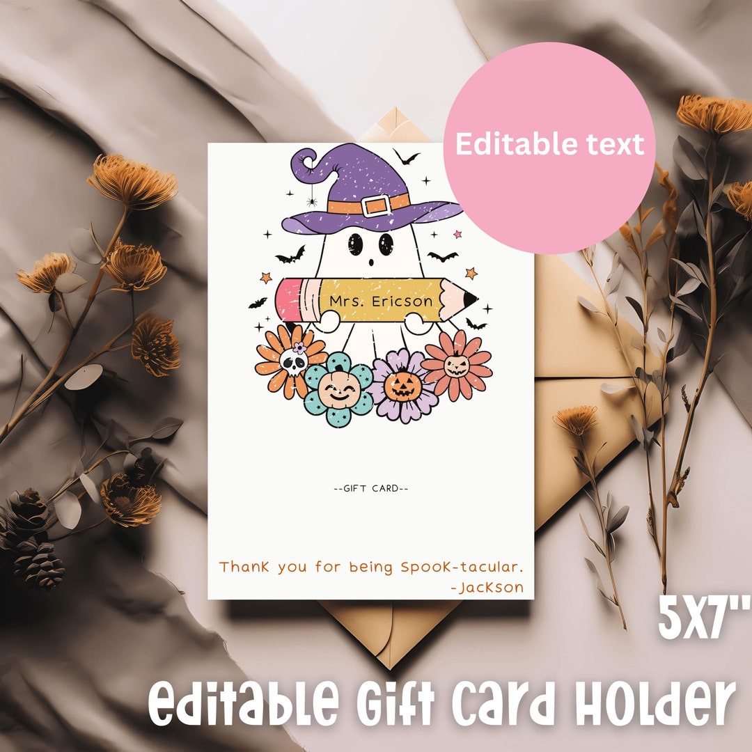Editable Halloween Gift Card Holder, Halloween Teacher Gifts Printable ...
