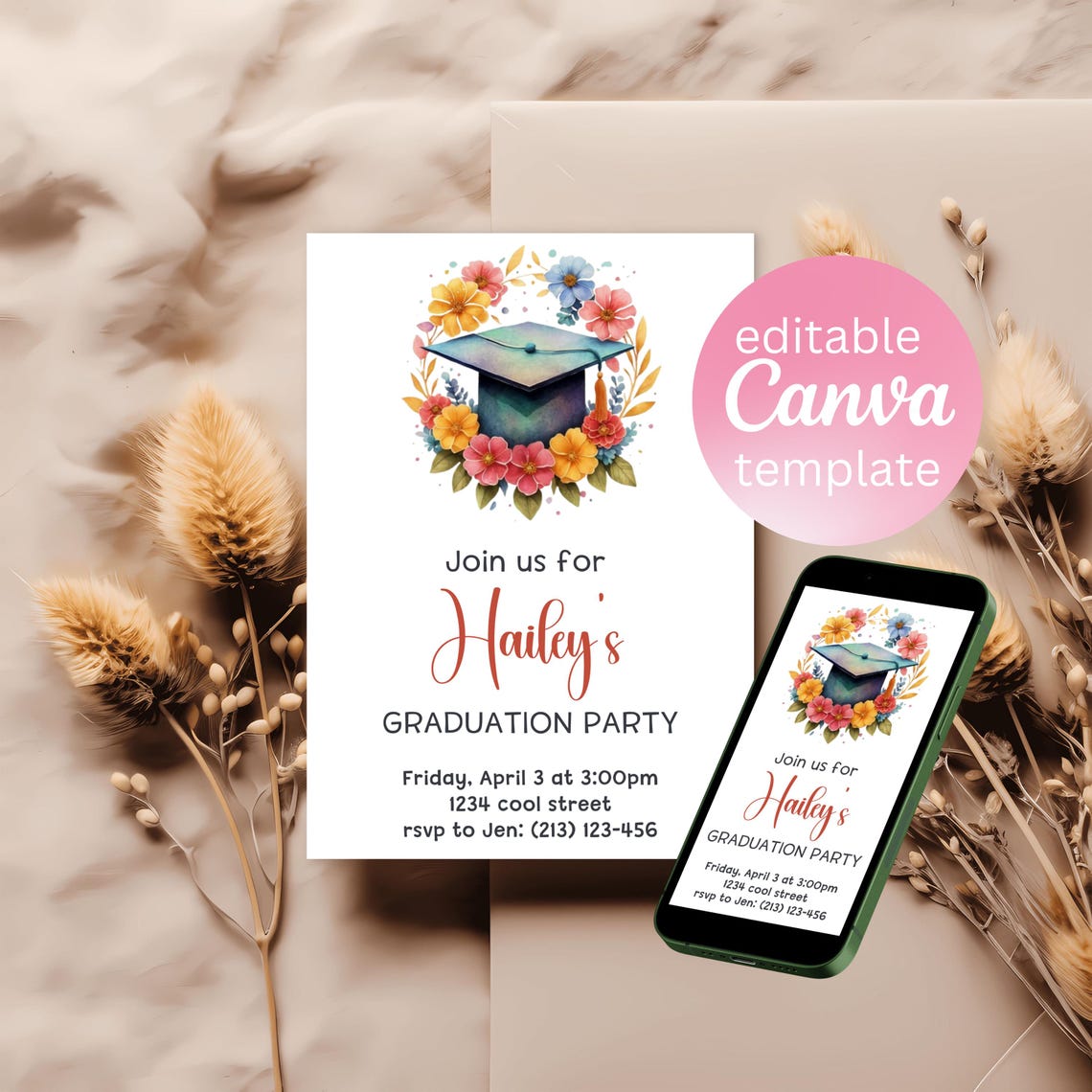 Editable Wildflower Graduation Invitation, Wildflower Graduation ...