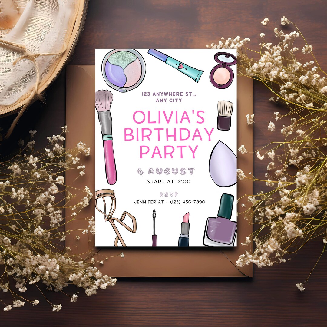 Make up Invitation, Make up Party, Makeup, Makeup Invitation, Blush ...