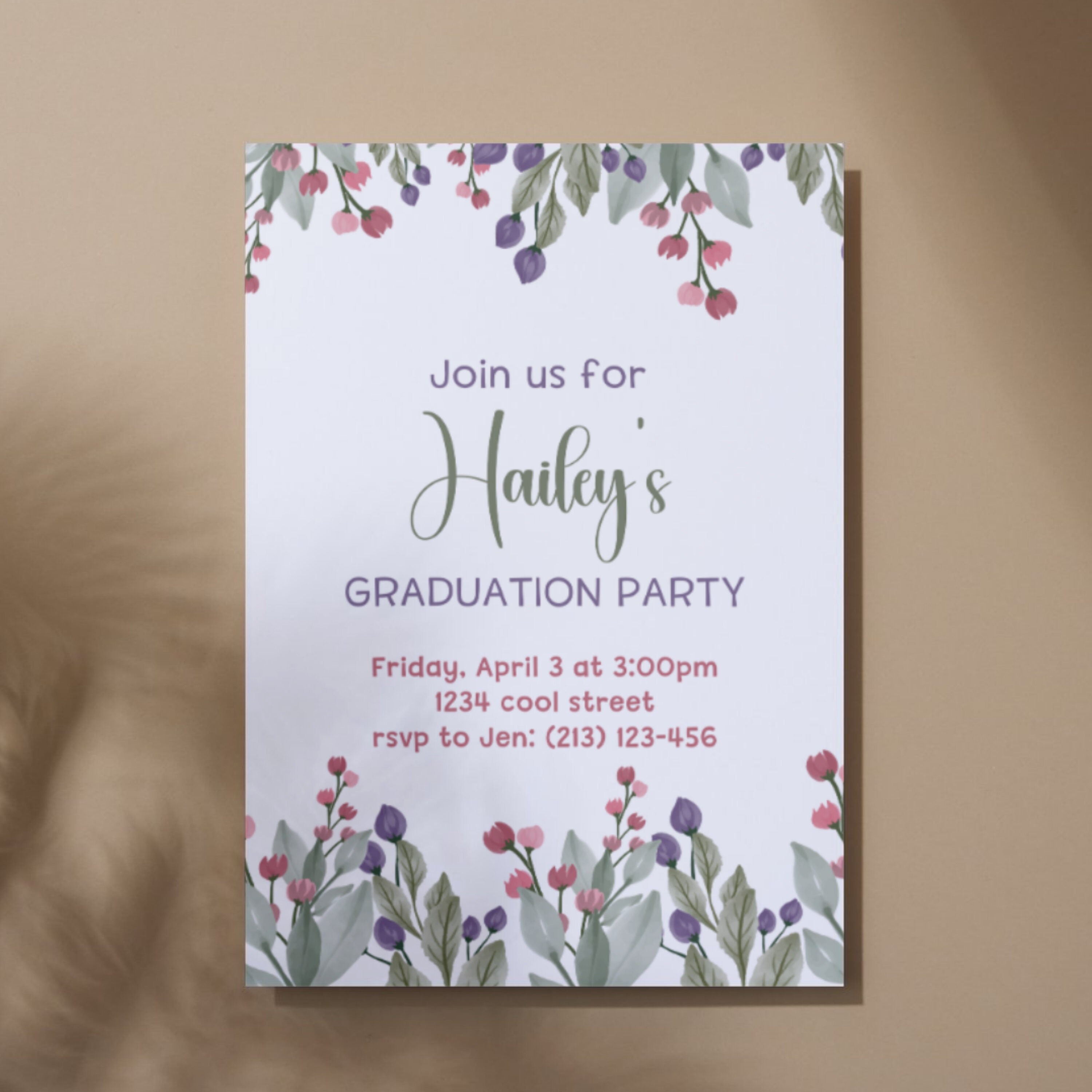 Editable Wildflower Graduation Invitation, Wildflower Graduation ...