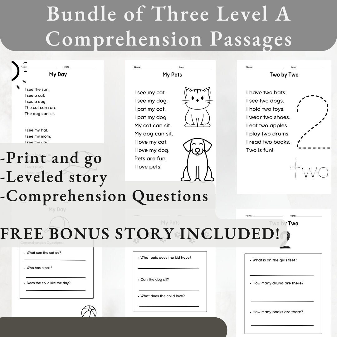 Bundle of 3: Guided Reading Comprehension Passages With Questions Level ...