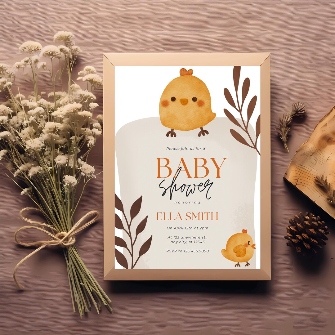 Chicken Baby Shower Editable Digital Invite, Invite Birthday Invitation ...