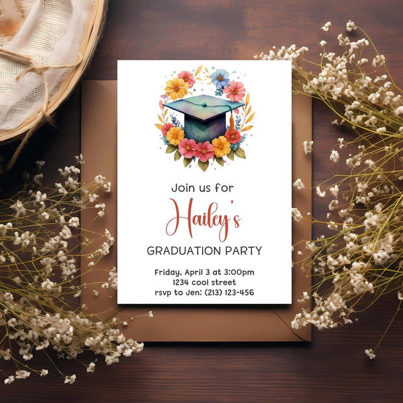 Editable Wildflower Graduation Invitation, Wildflower Graduation ...
