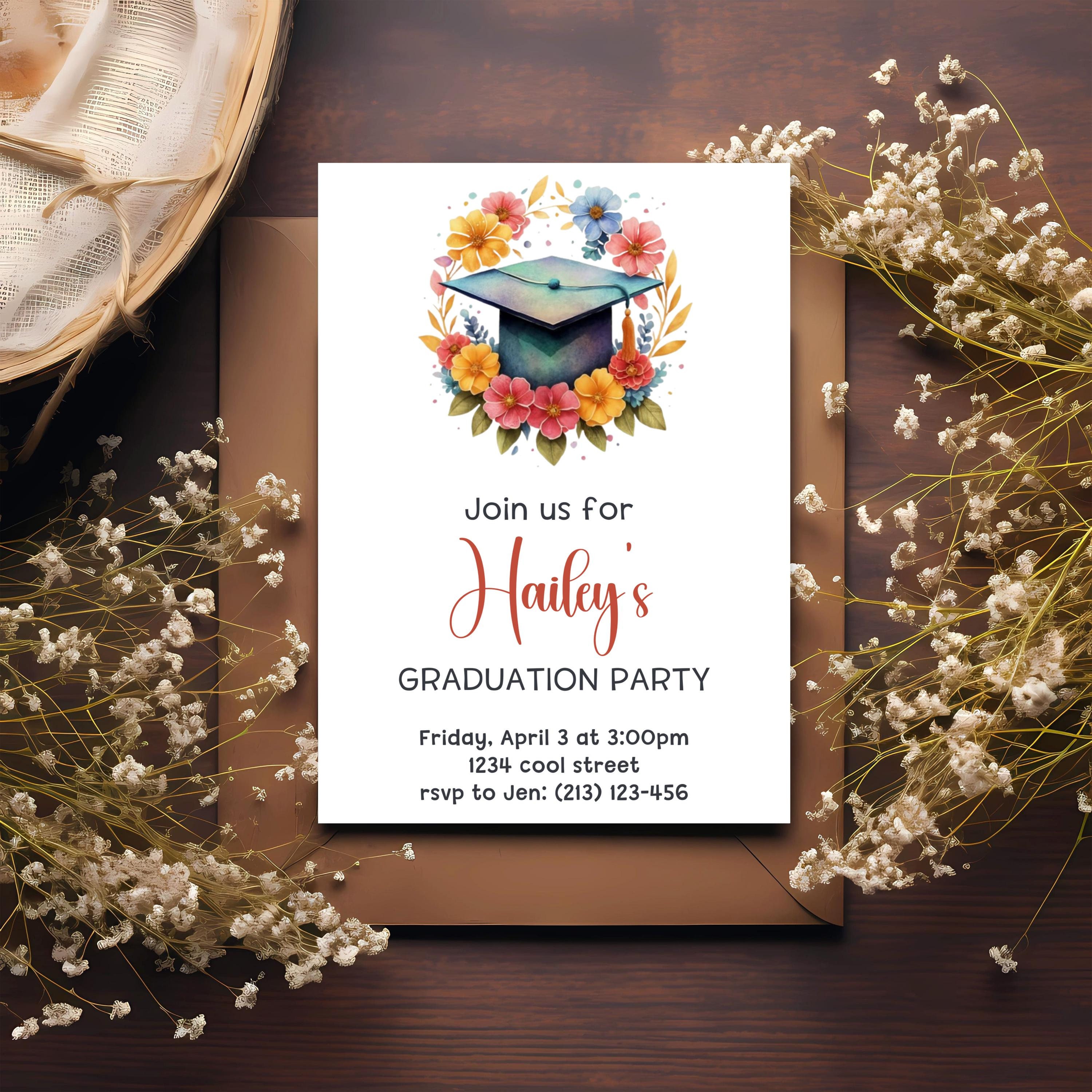 Editable Wildflower Graduation Invitation, Wildflower Graduation ...