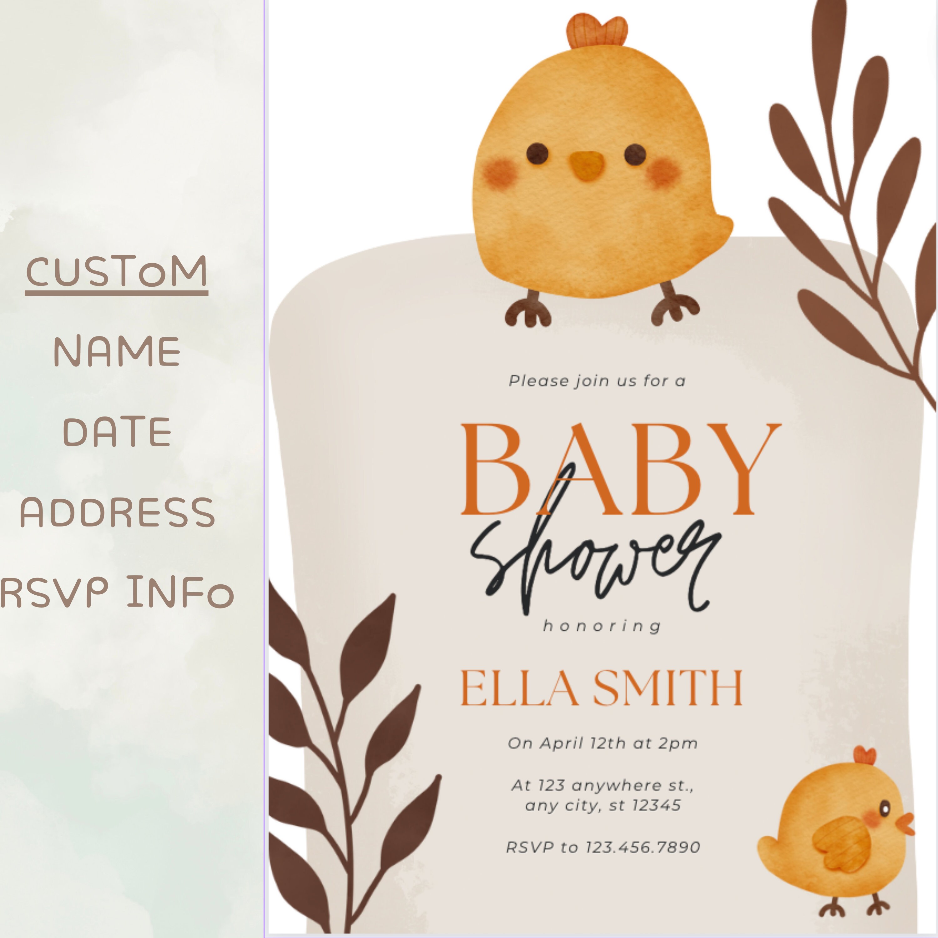 Chicken Baby Shower Editable Digital Invite, Invite Birthday Invitation ...
