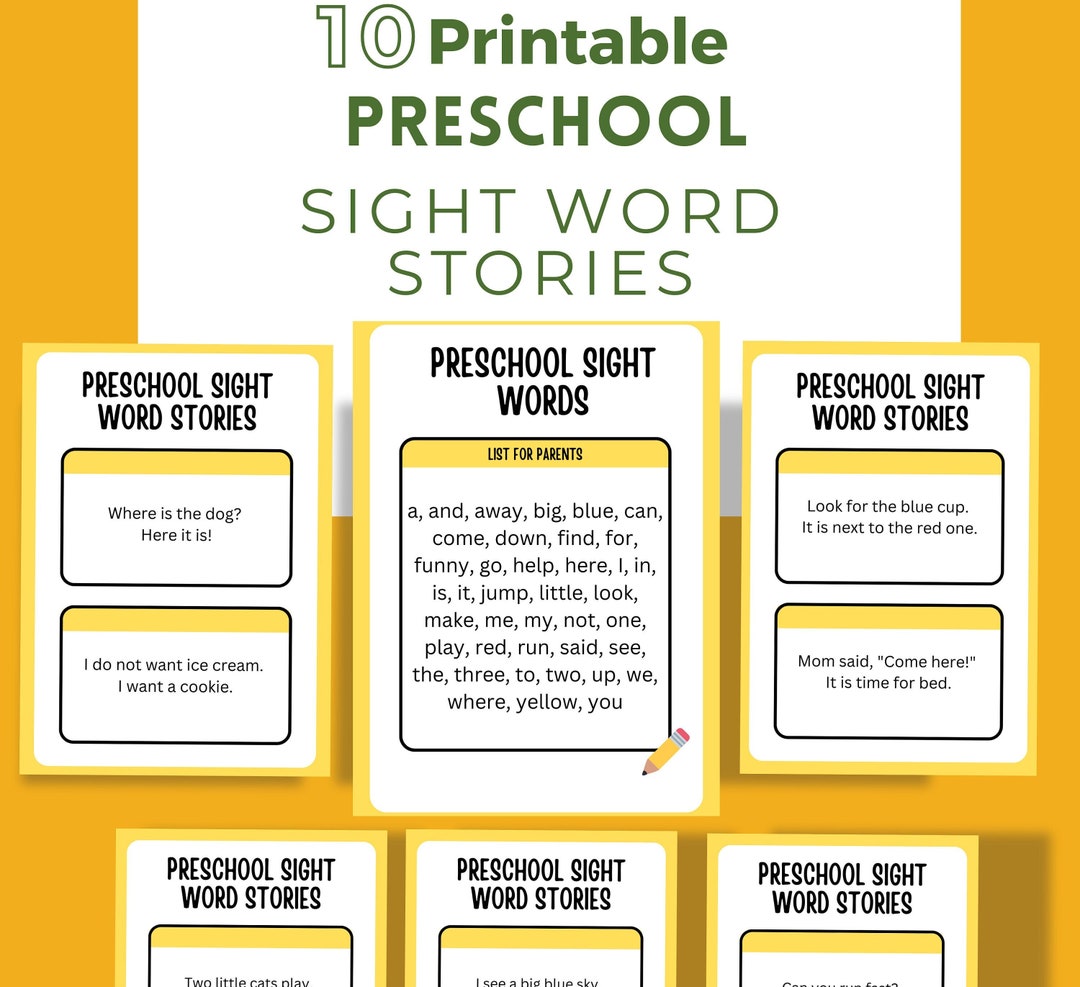 Preschool 10 Sight Word Stories, Printable for Centers or at Home ...