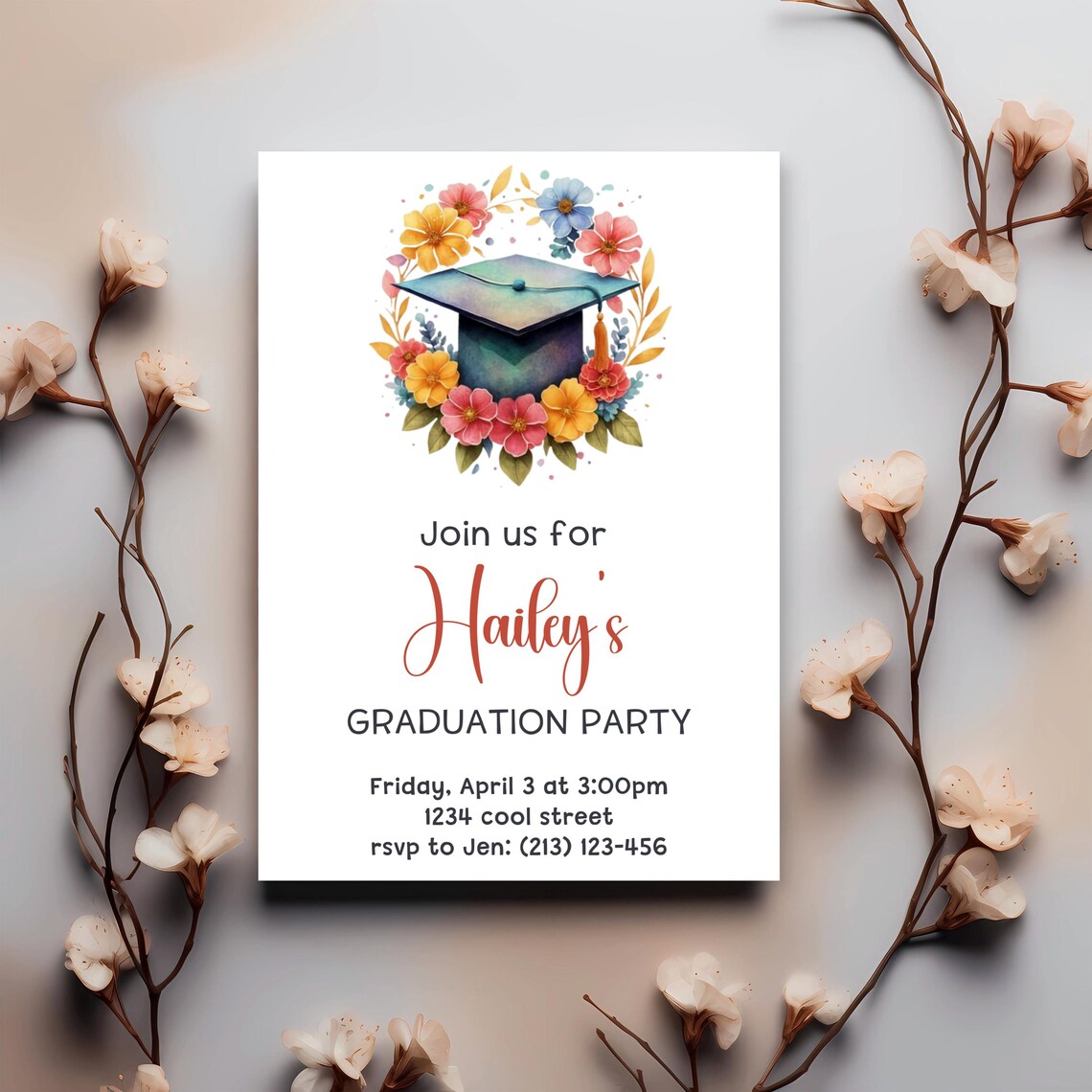 Editable Wildflower Graduation Invitation, Wildflower Graduation ...