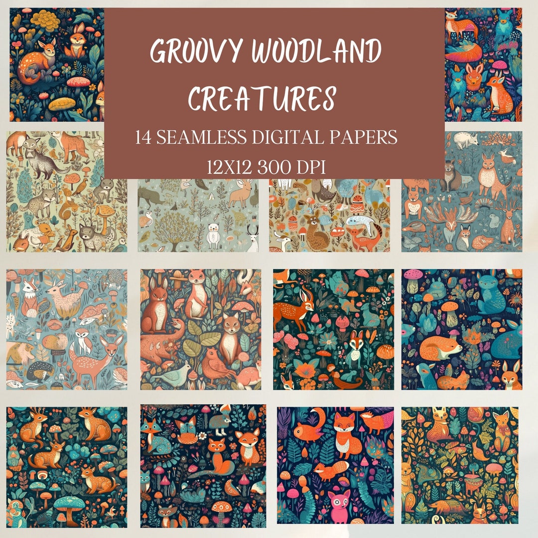 Groovy Woodland Creatures Seamless Pattern, Woodland Background, Nursey ...