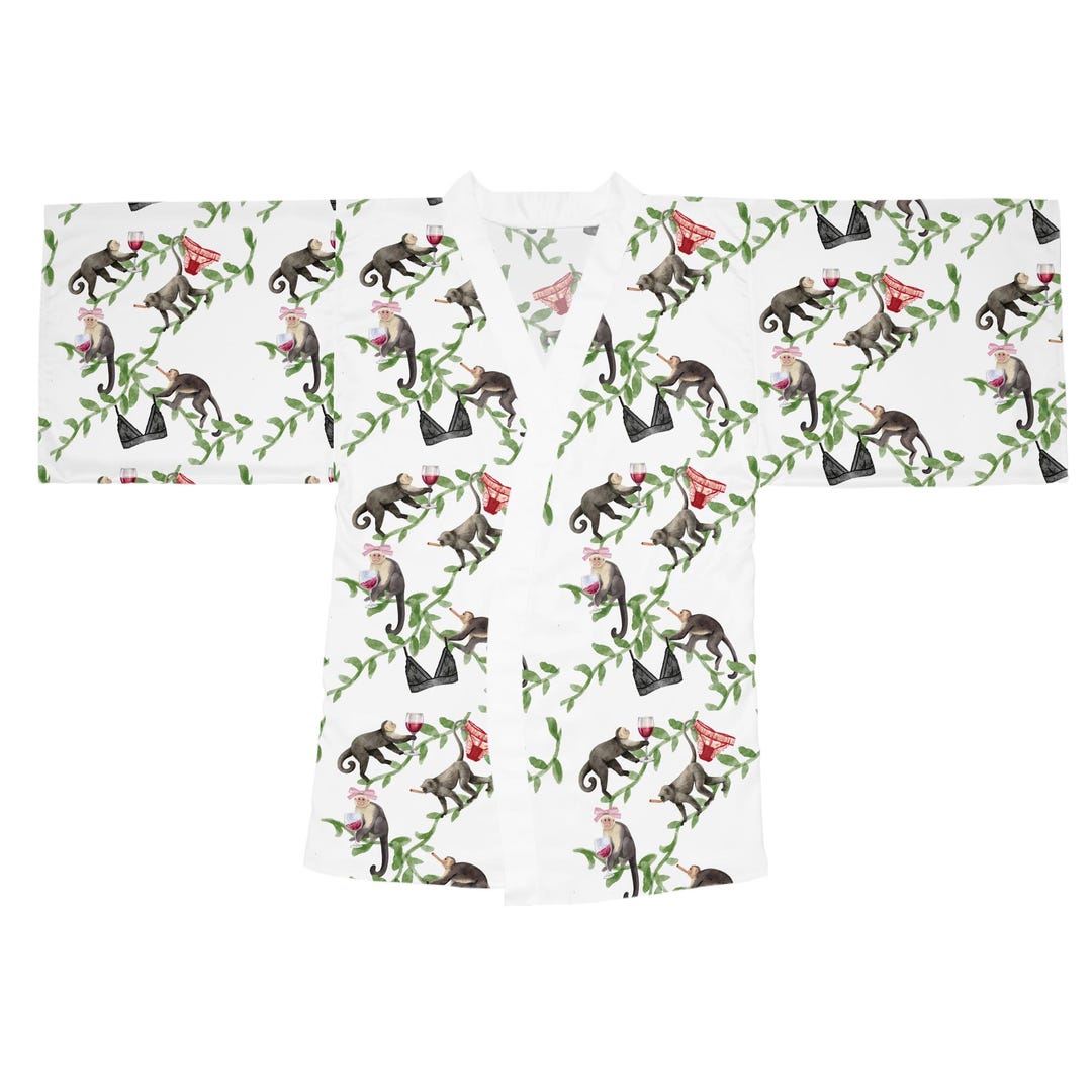 Naughty Monkey Kimono Robe, Wine and Cigar Robe, Monkey Robe, Wine ...