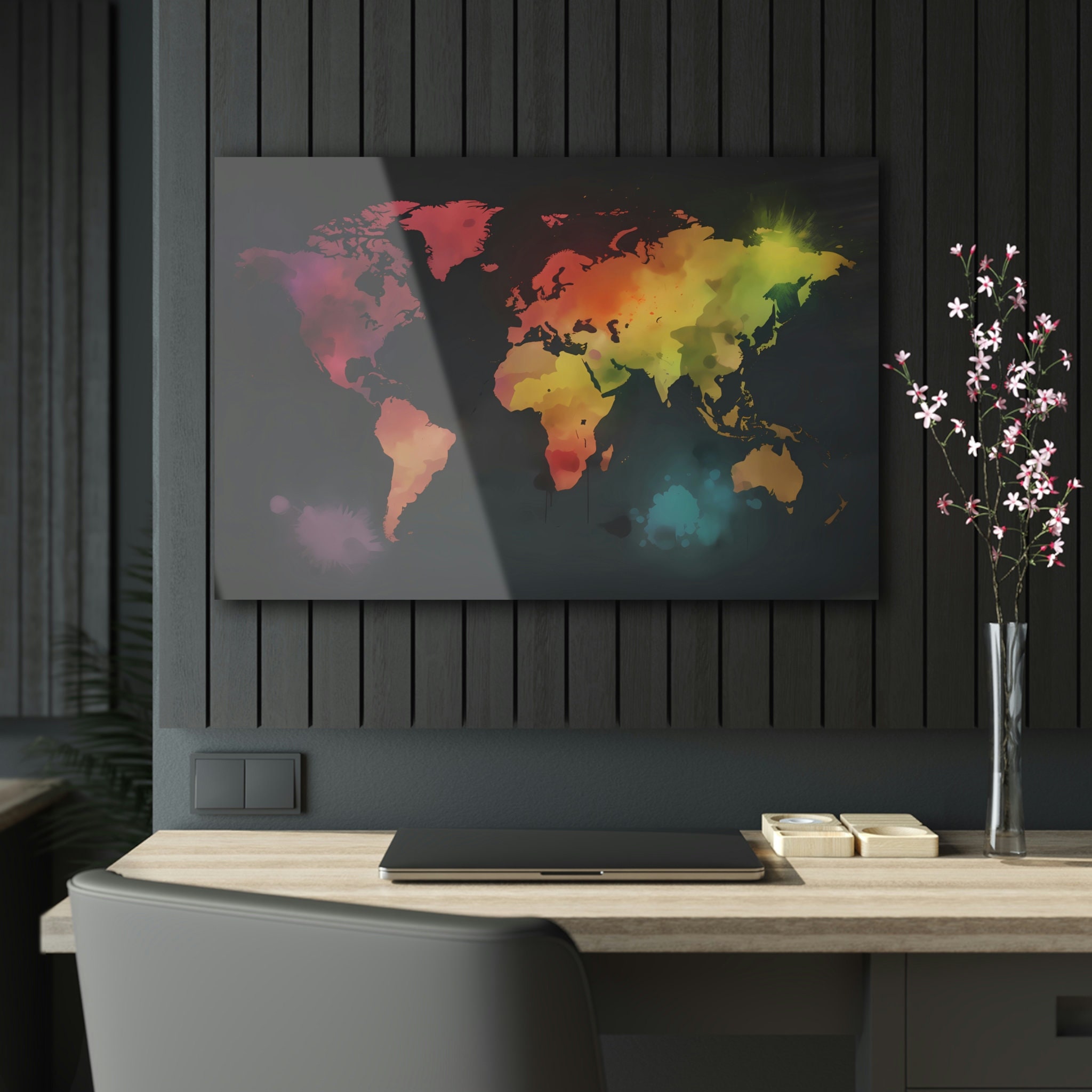 Colorful World Map | Acrylic Wall Art - Etsy