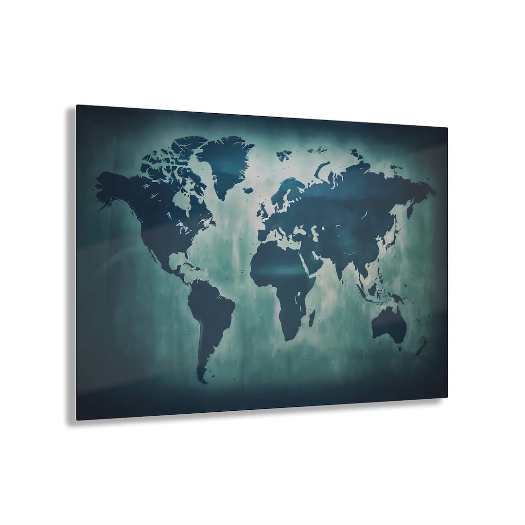 Exquisite Teal World Map | Acrylic Wall Art - Etsy