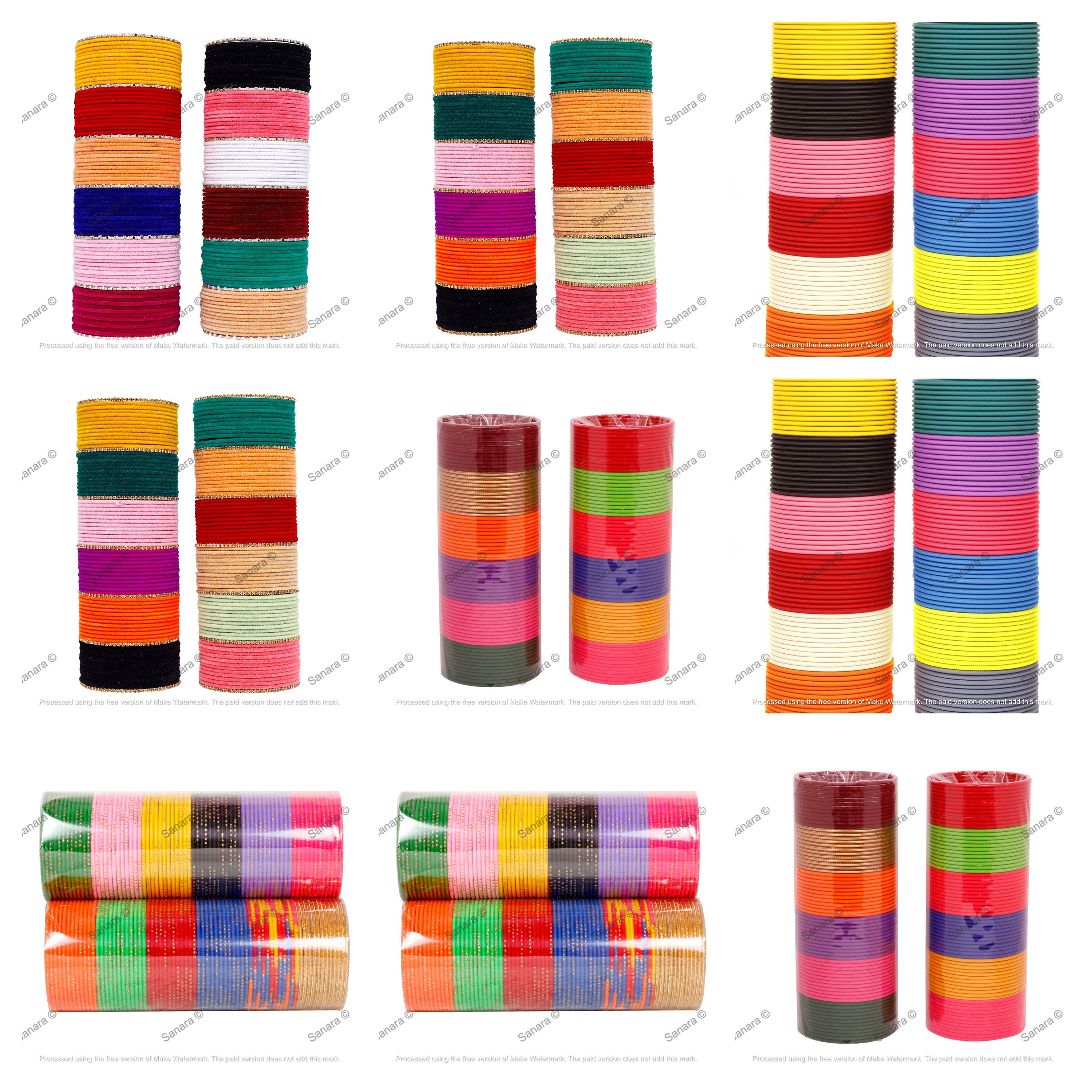 Indian Bollywood Traditional Velvet Multi 12 Color Metal Churi Bangles ...