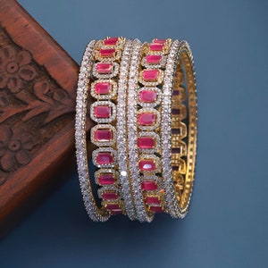 Indian Ethnic 6pc American Diamond Bangle Set Gold Tone AD CZ Zircon ...