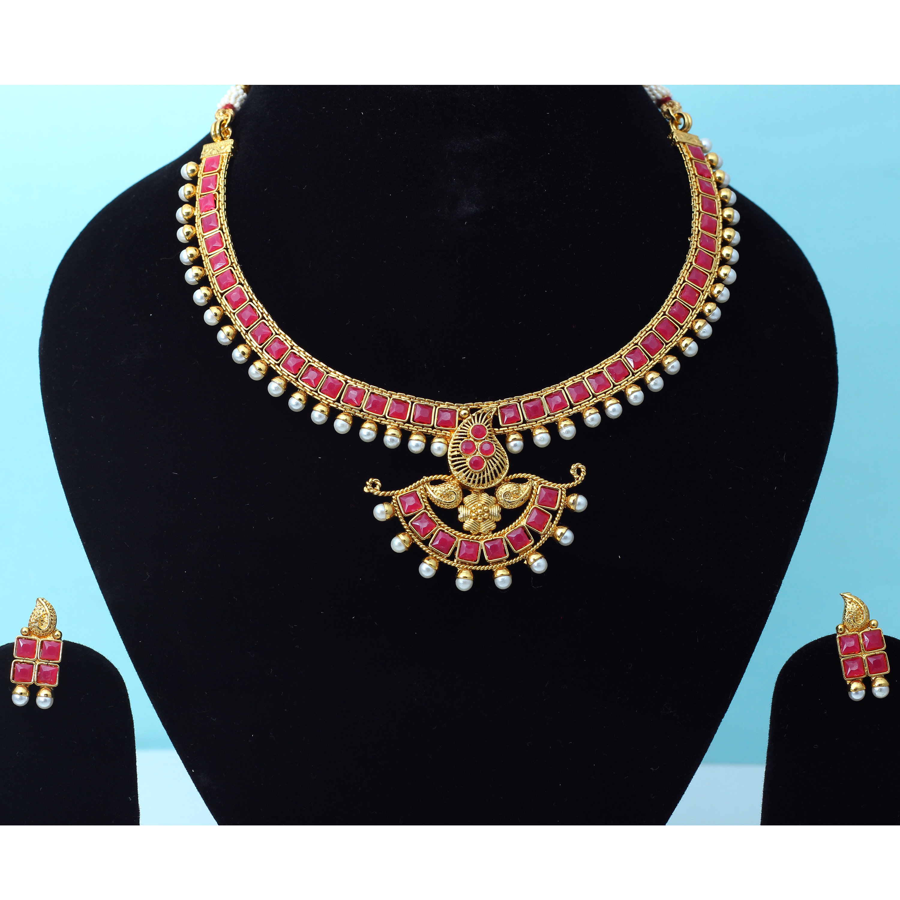 Traditional South Indian Bollywood Gold Plated Pearl Polka Necklace ...