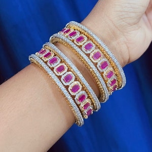 Indian Ethnic 6pc American Diamond Bangle Set Gold Tone AD CZ Zircon ...