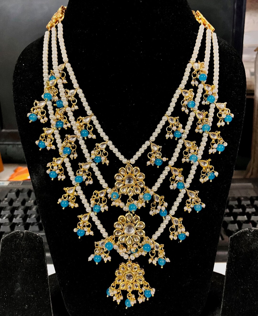 Pearl Indian Green Long Rani Haar Necklace Earrings Set Wedding Bridal ...