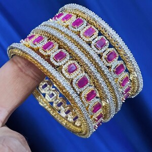 Indian Ethnic 6pc American Diamond Bangle Set Gold Tone AD CZ Zircon ...