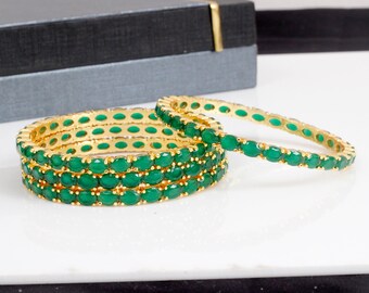 Indian Ethnic 6pc American Diamond Bangle Set Gold Tone AD CZ Zircon Faux Ruby Pink Bangles ...