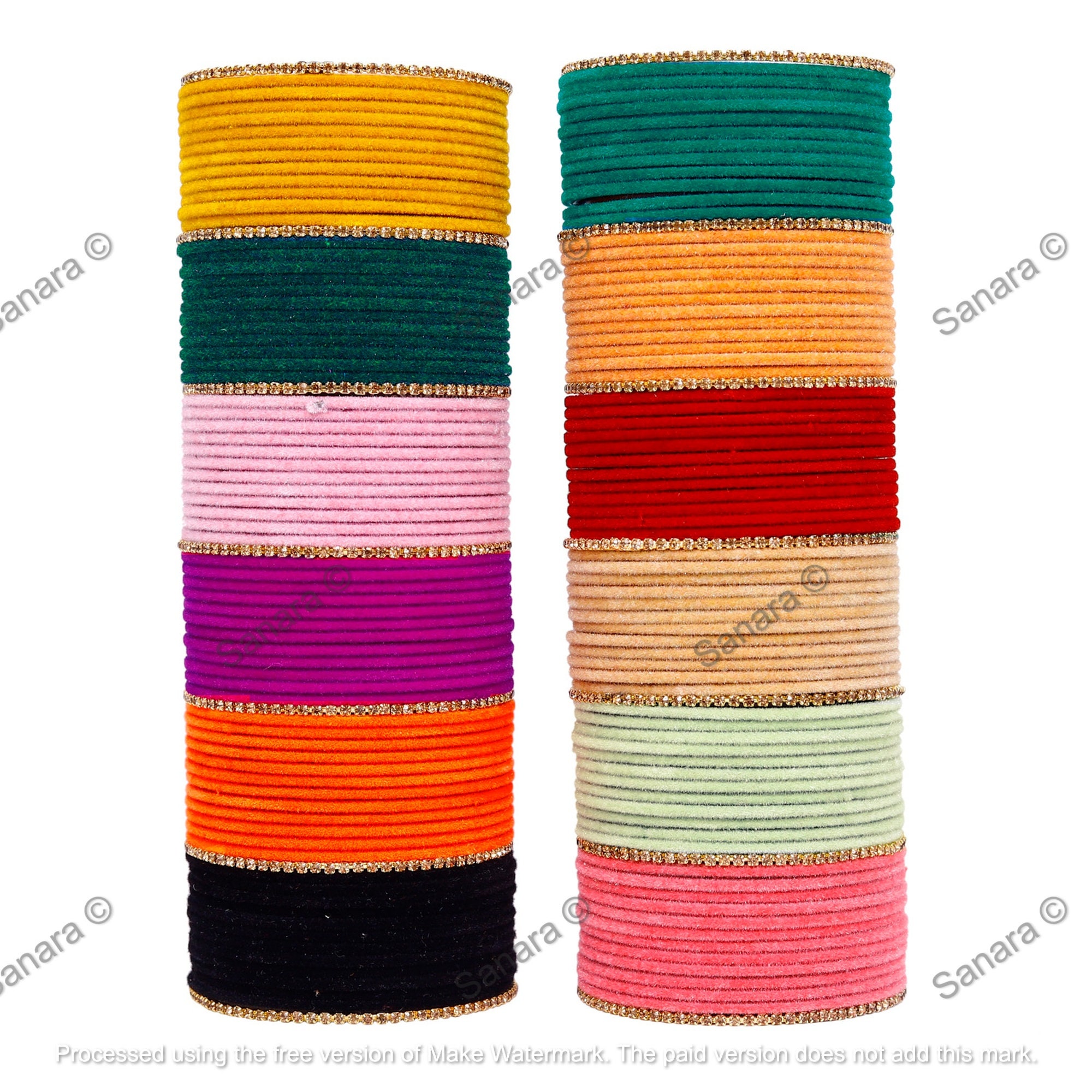 Indian Bollywood Traditional Velvet Multi 12 Color Metal Churi Bangles ...