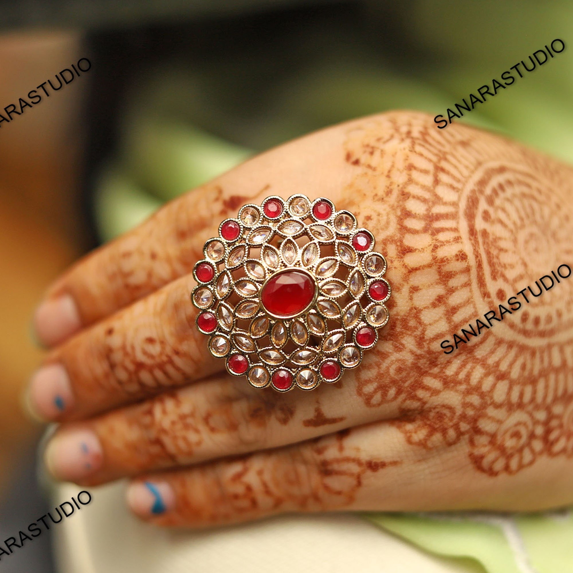 Traditional Indian Antique Gold Plated Ruby Red Stone Vintage ...