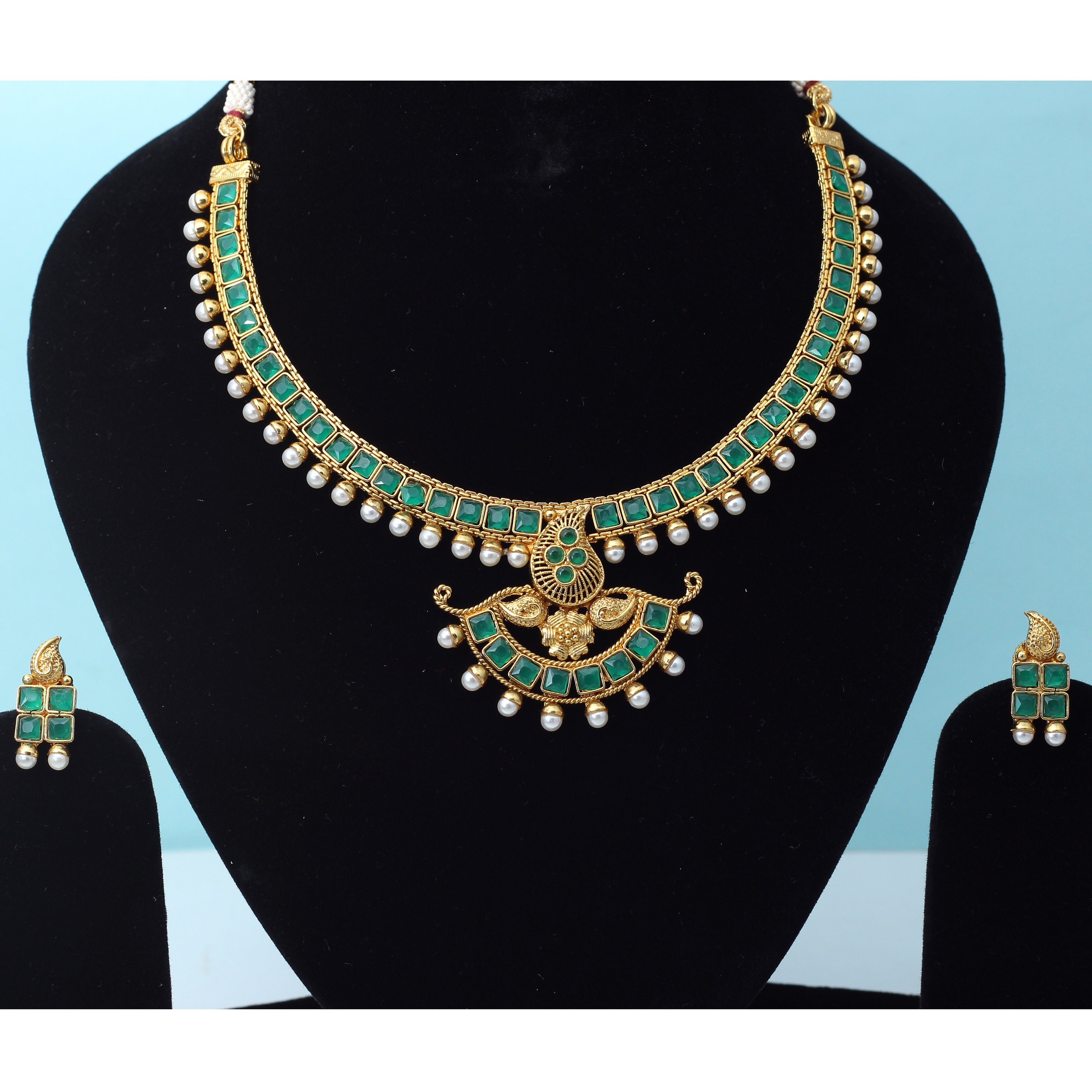 Traditional South Indian Bollywood Gold Plated Pearl Polka Necklace ...