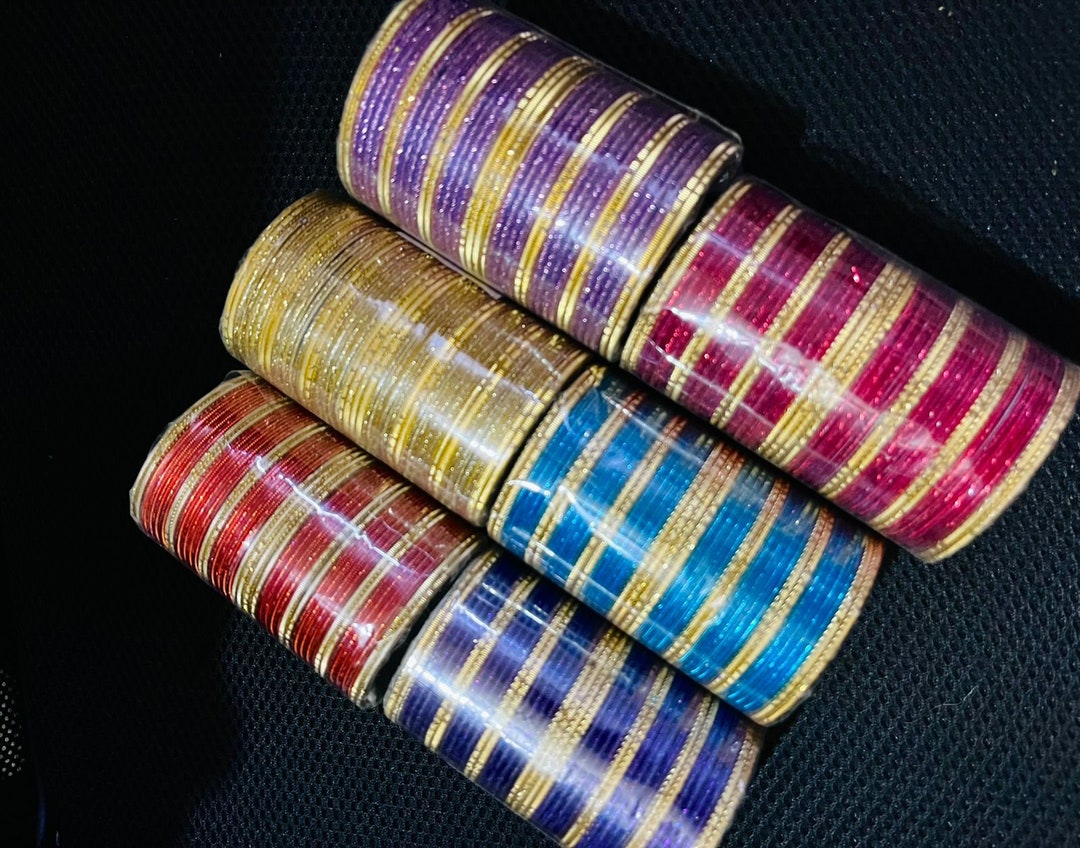 Indian Bangles Glittering Metal Churi Multi Color Bangles Bracelet Set ...