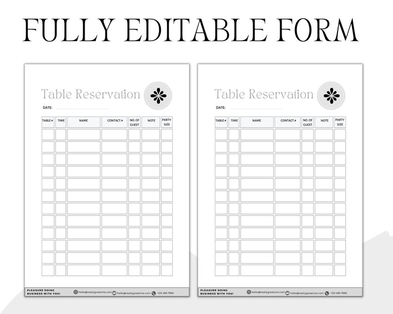 Printable Table Reservation List, Restaurant Table Reservation Form ...