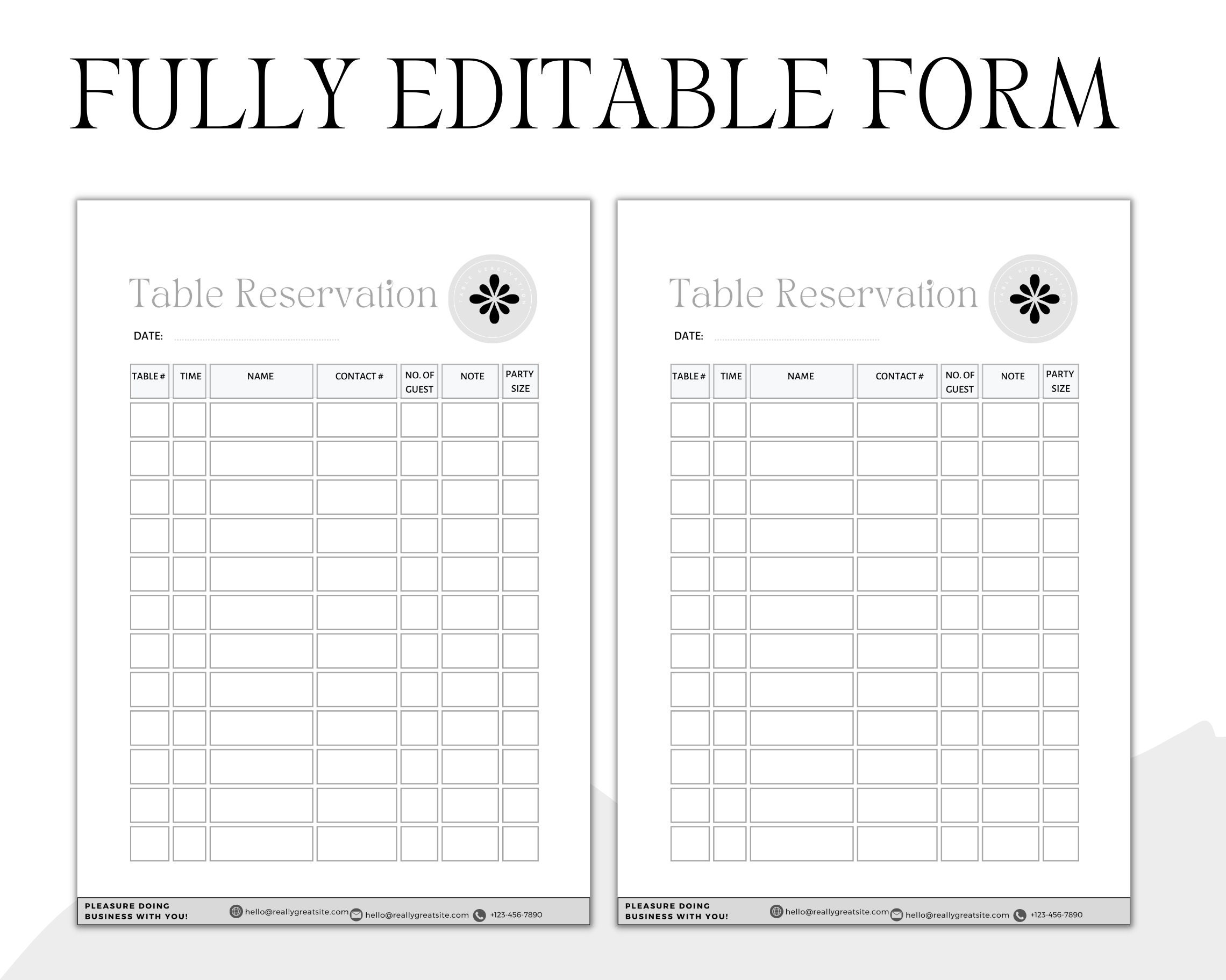 Printable Table Reservation List, Restaurant Table Reservation Form ...