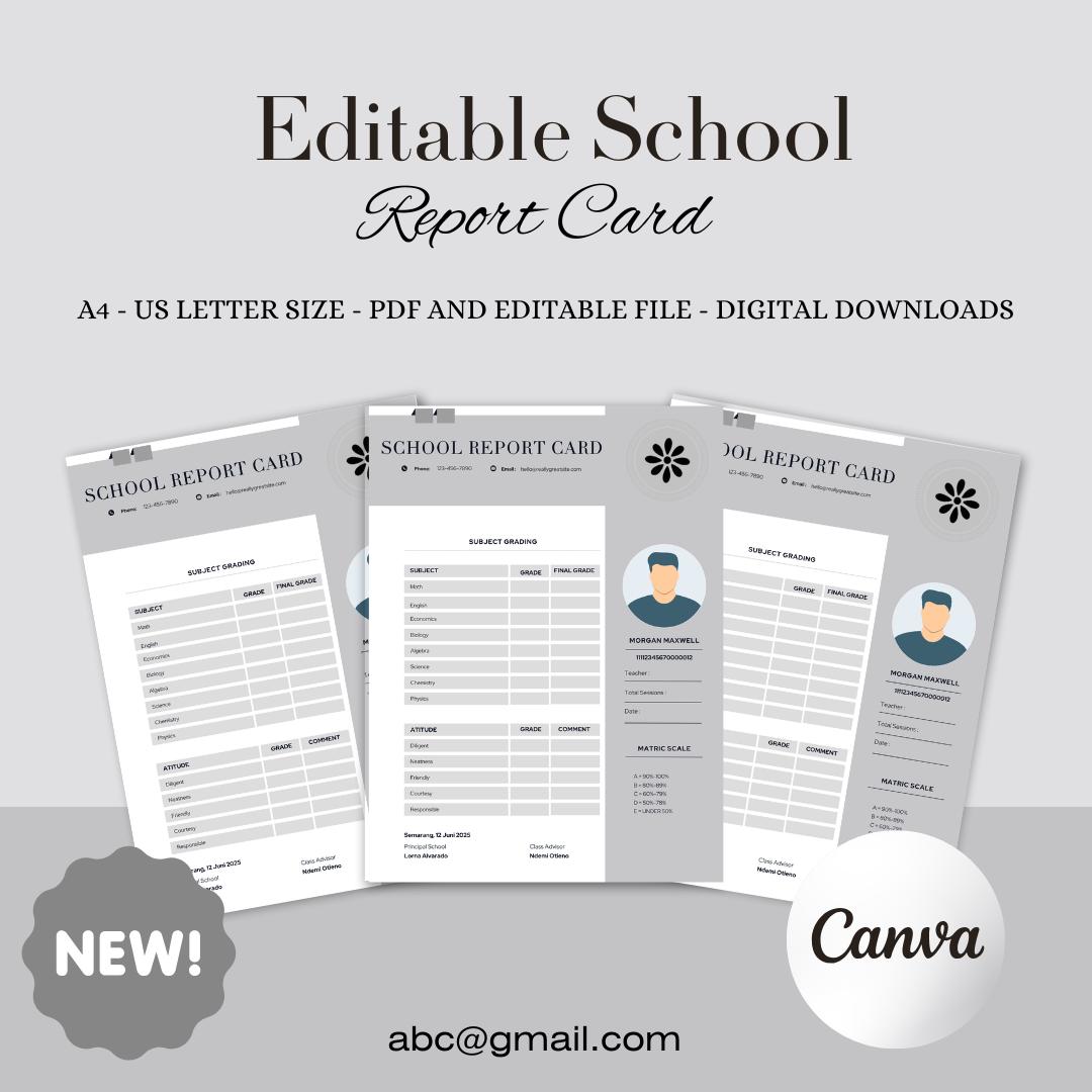 Editable School Report Card Template | Printable Canva PDF (instant ...