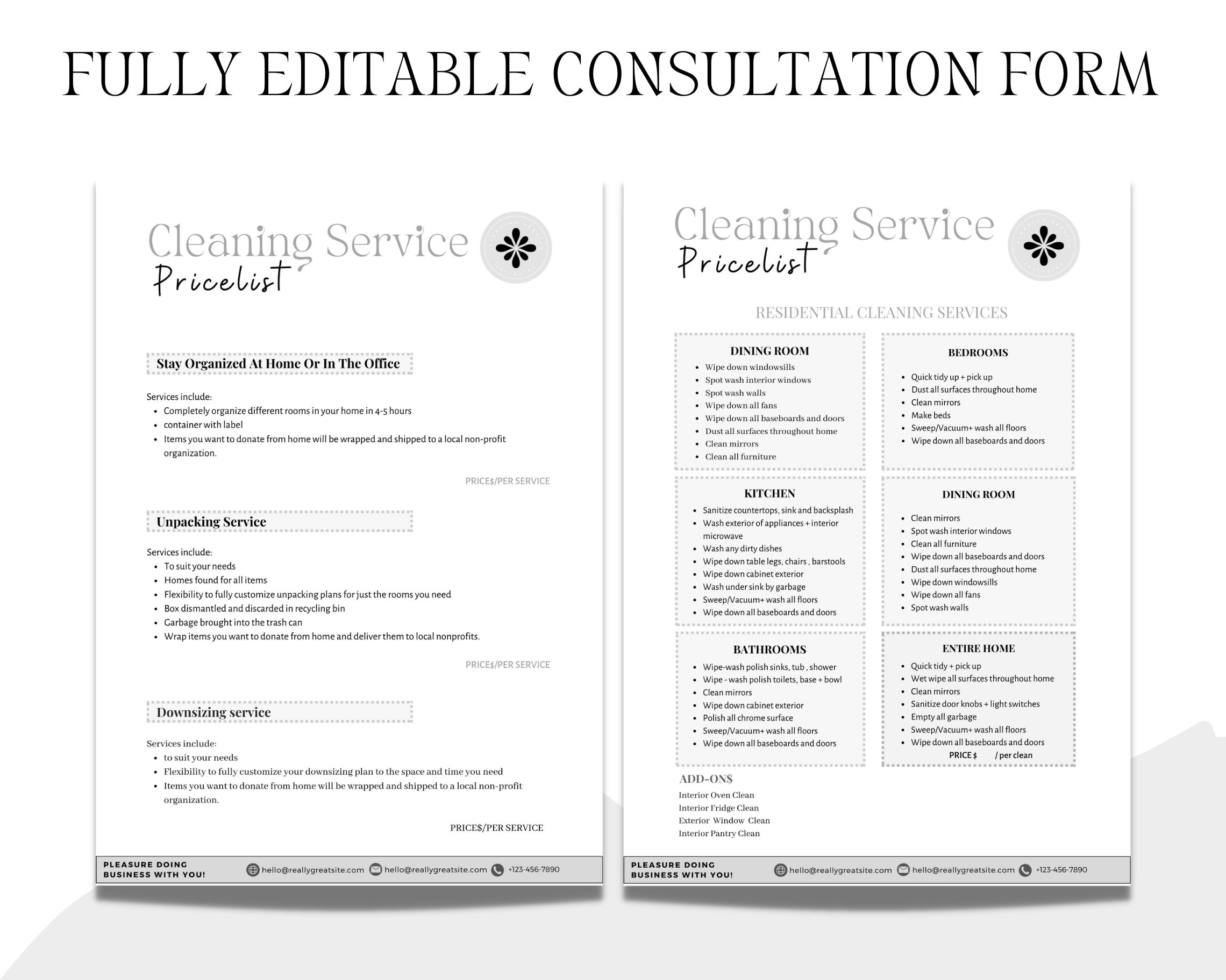 Editable Cleaning Service Price List, Cleaning Agreement, Cleaning ...