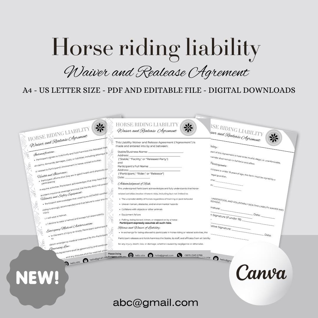 Horse Riding Liability Waiver Template, Equestrian Release (canva PDF ...