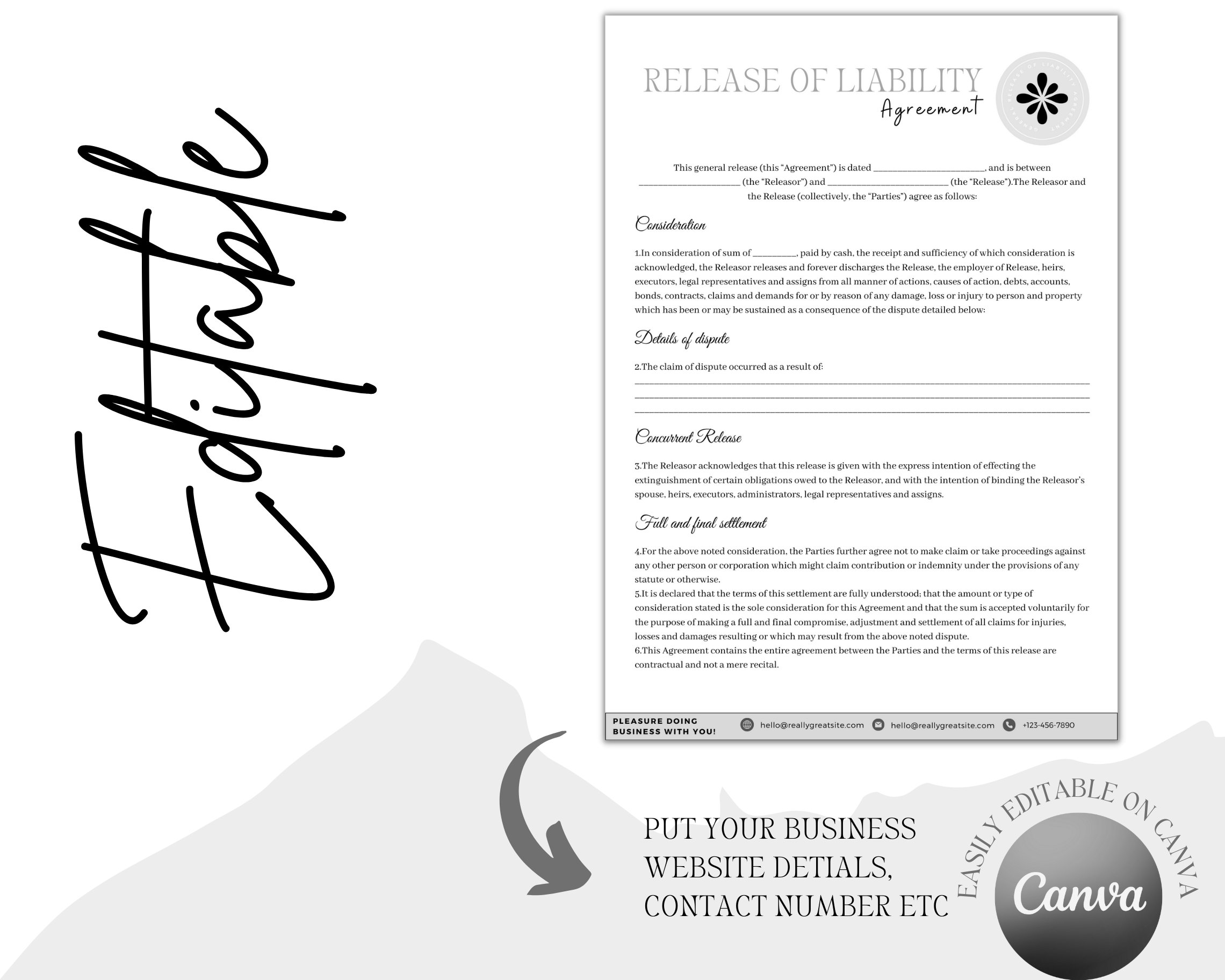 Editable Release of Liability, Release of Liability Template, Liability ...