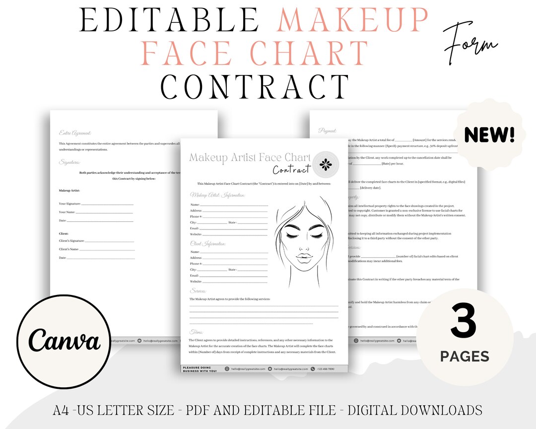 Editable Makeup Face Chart Face Makeup Chart Makeup Artist - Etsy UK