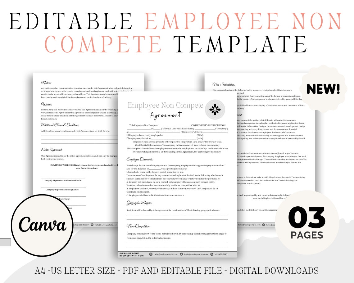 Editable Non-compete Agreement, Employee Non-compete Contract, Canva ...