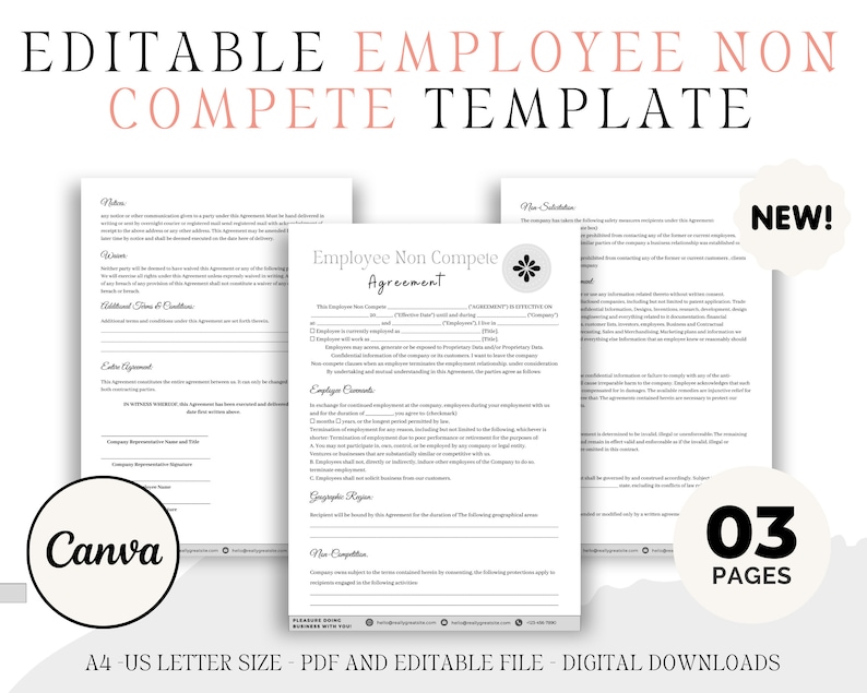 Editable Non-compete Agreement, Employee Non-compete Contract, Canva ...