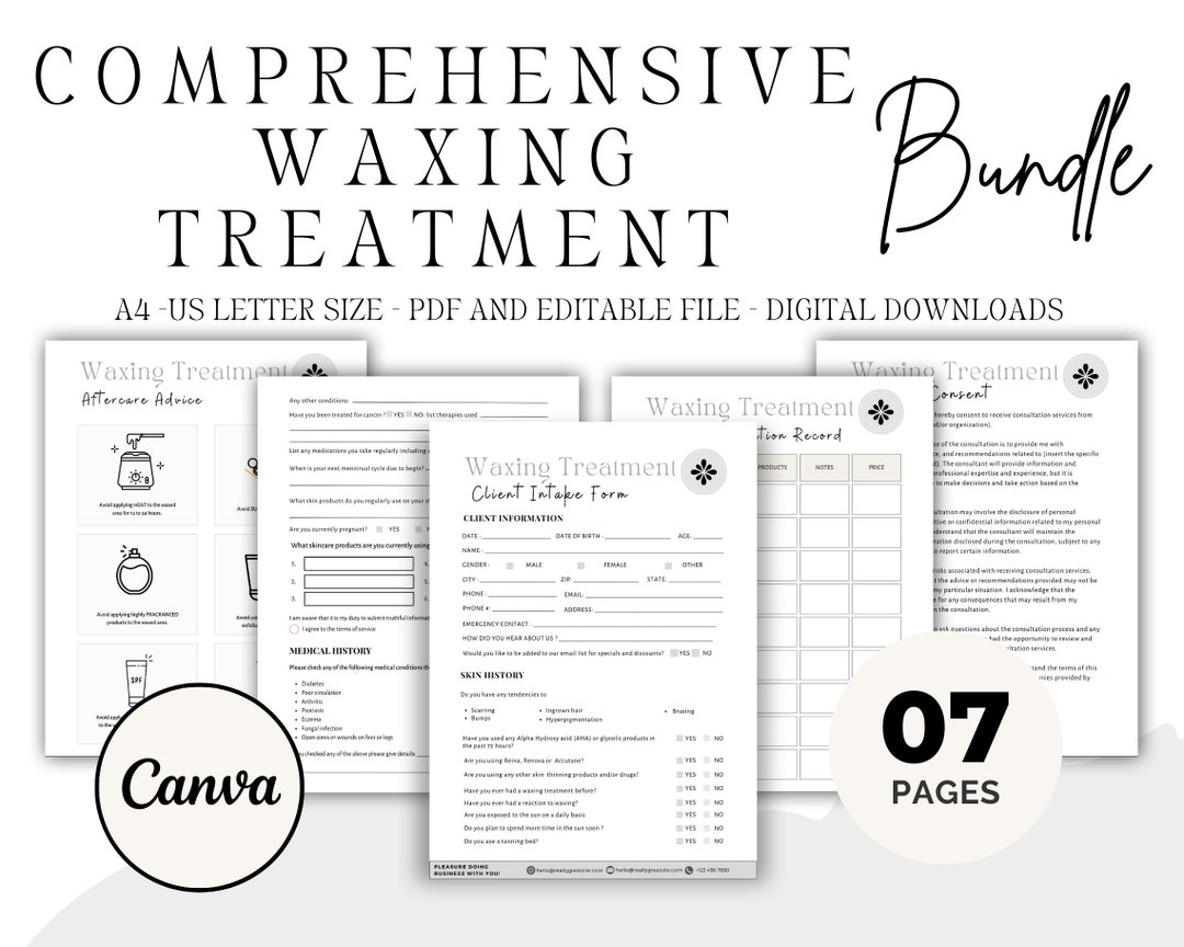 Complete Waxing Treatment Forms Bundle, Editable Waxing Consultation ...
