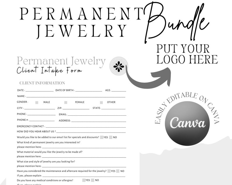 Permanent Jewelry Forms, Permanent Jewelry Consent Form, Permanent ...