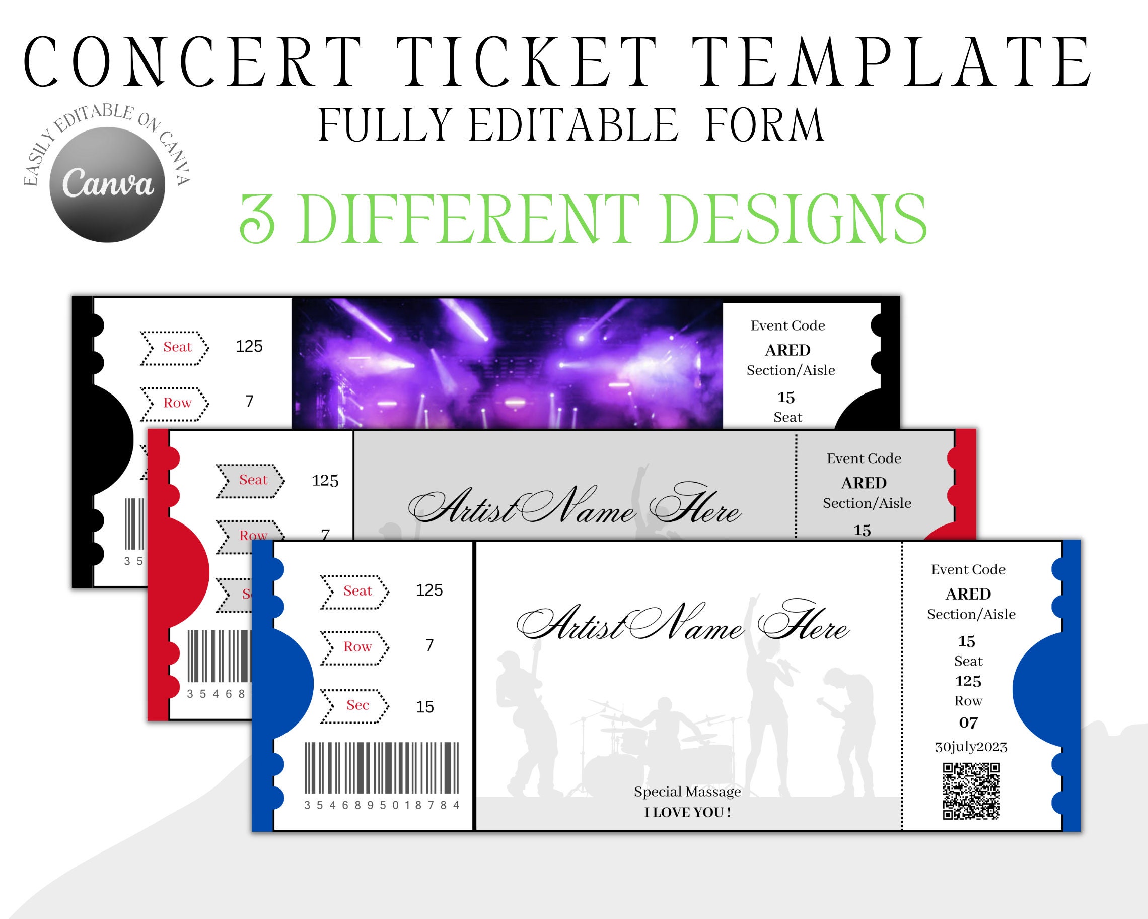 Concert Ticket Template, Editable Event Ticket Canva Template, Custom ...