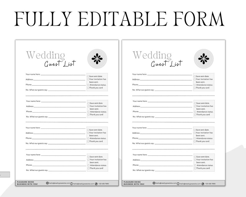 Editable Wedding Guest List Template, Wedding Photography, Wedding Shot ...