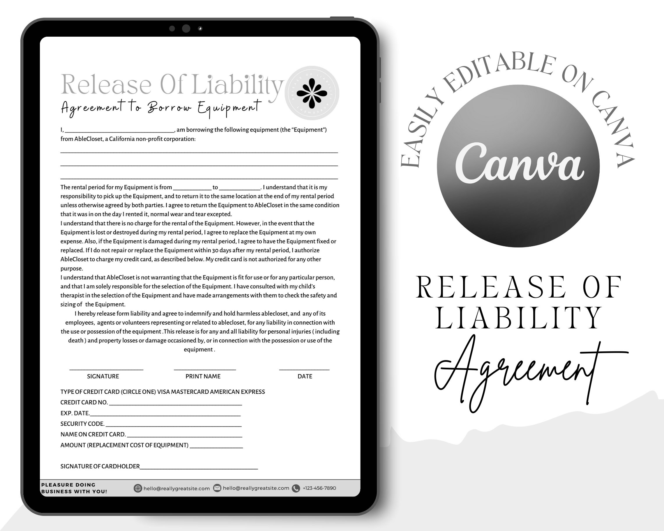 Editable Release of Liability Template General Instant Download, Waiver ...
