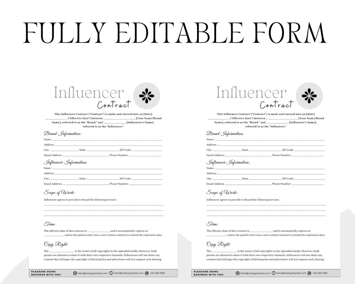 Influencer Agreement Influencer Contract Template Influencer Contract ...