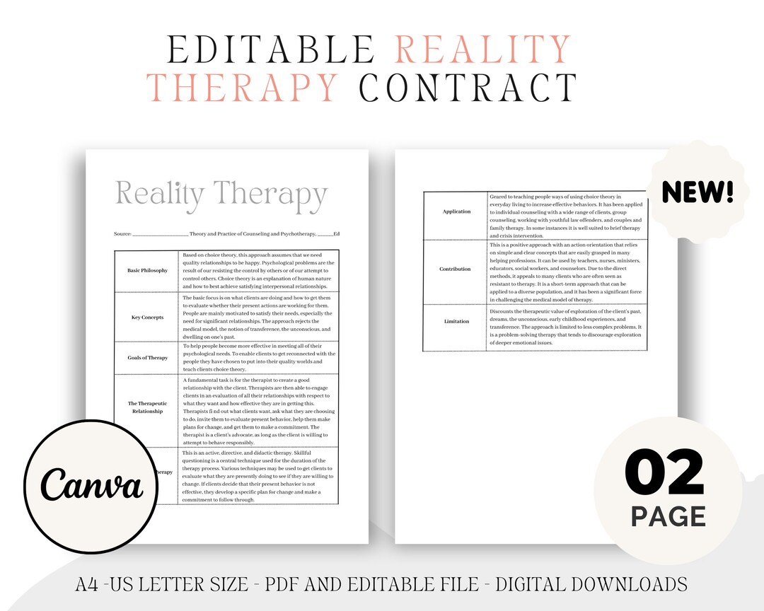 Reality Therapy Worksheets Bundle Editable / Fillable PDF Template for ...
