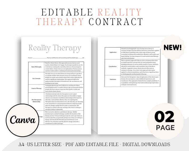 Reality Therapy Worksheets Bundle Editable / Fillable PDF Template for ...