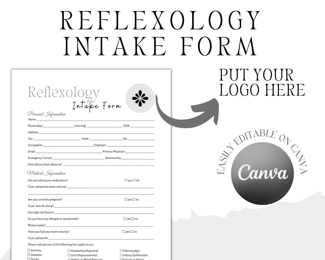 Editable Reflexology Intake Form, Massage Consent (CANVA Template) - Etsy
