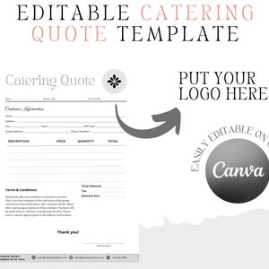 Editable Catering Quote, Cater Quote Form, Cater Menu Checklist, Cater ...