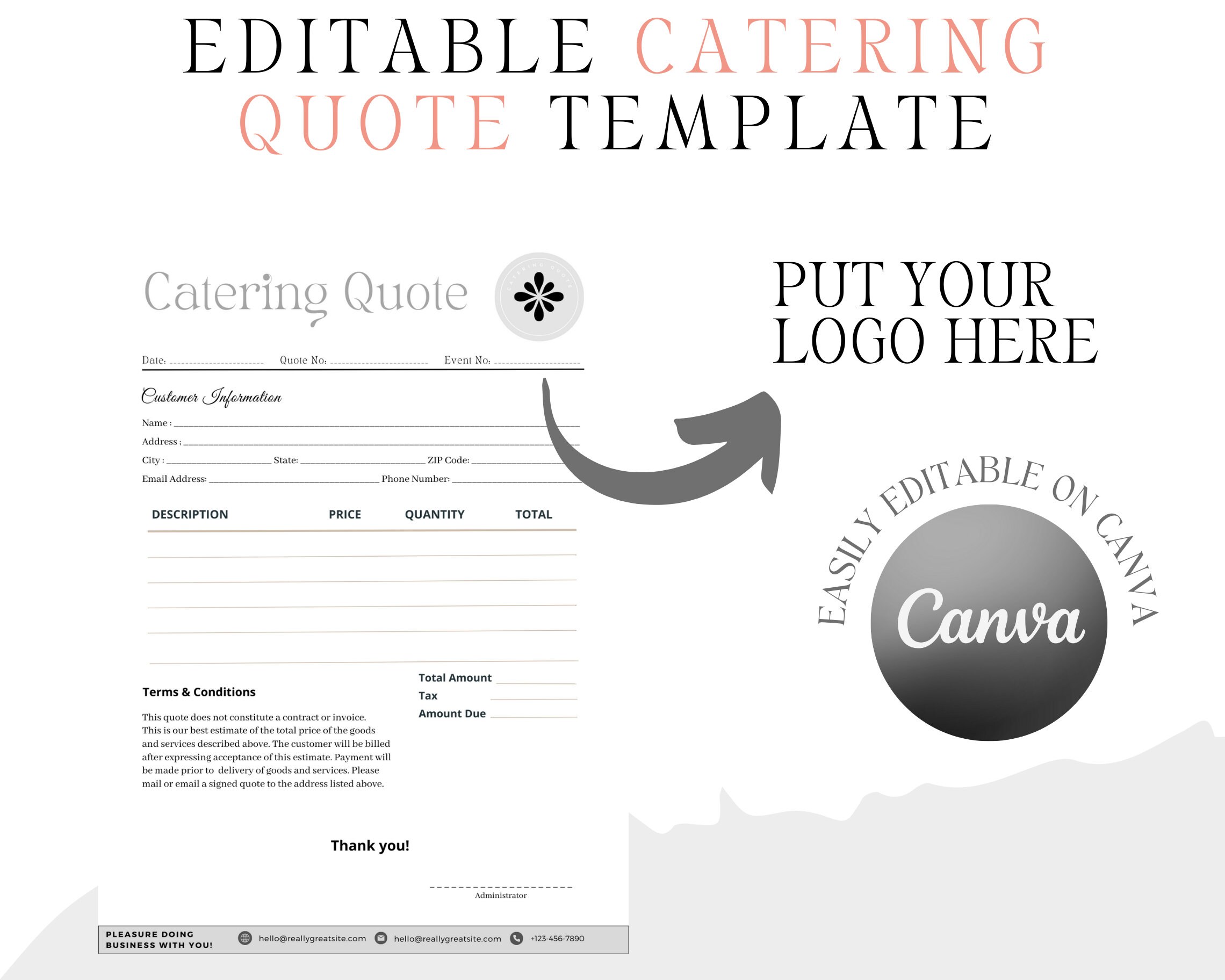 Editable Catering Quote, Cater Quote Form, Cater Menu Checklist, Cater ...