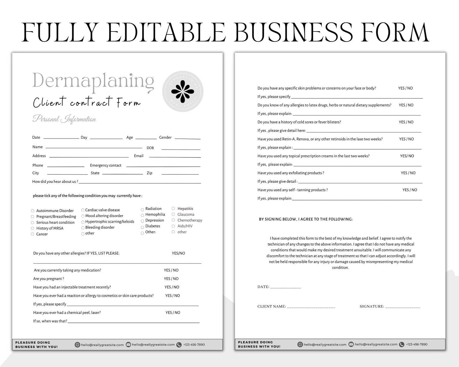 Professional Dermaplaning Form, Dermaplaning Consent, Dermaplaning ...